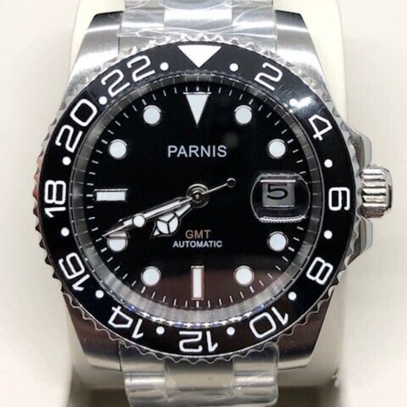 Parnis | Accessories | Parnis 4mm Black Dial Sapphire Glass Orange Gmt ...